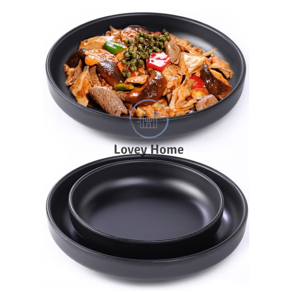 Melamine Matt Black Round Deep Food Plate Bowl Japan Korean Wastern ...
