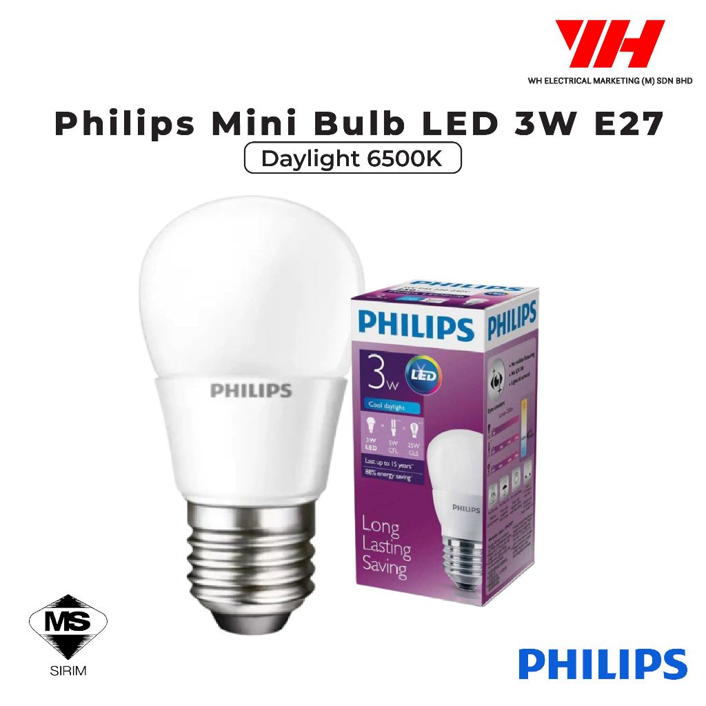 Philips Mini Bulb LED 3W E27(Cool White Daylight 6500K) || Light Bulb ...