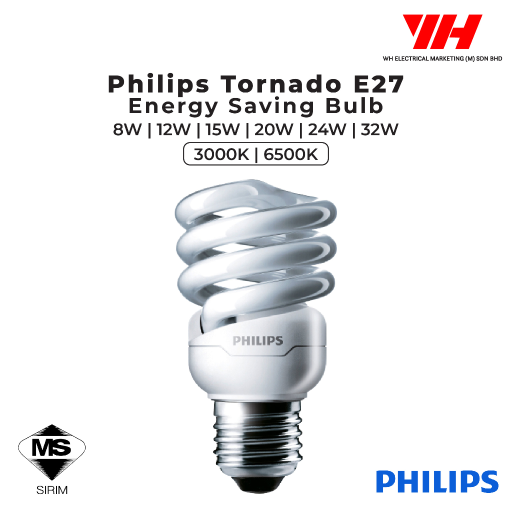 Philips Tornado E27 Energy Saving Bulb(8W,12W,15W,20W,24W)(Helix 32W ...