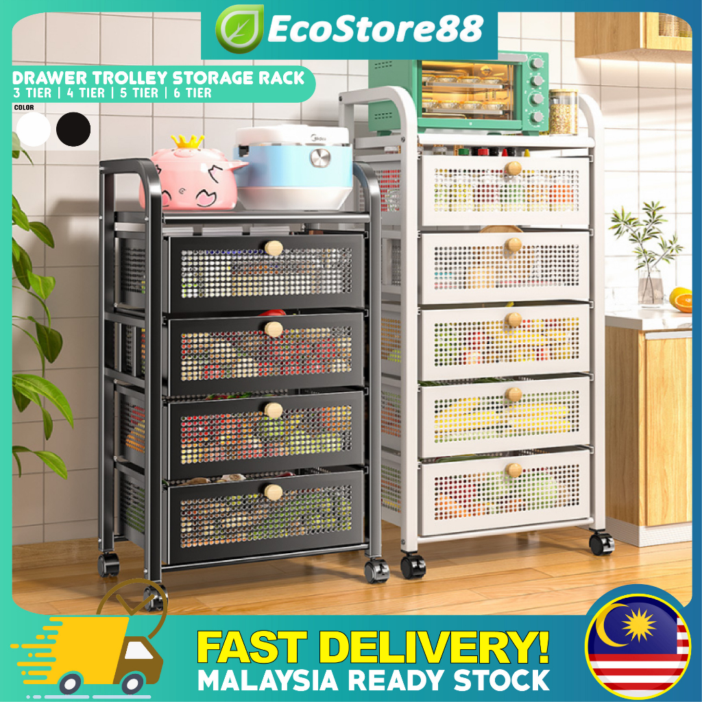 3/4/5/6 Tier Drawer Storage Trolley Multipurpose Rack Trolley With ...
