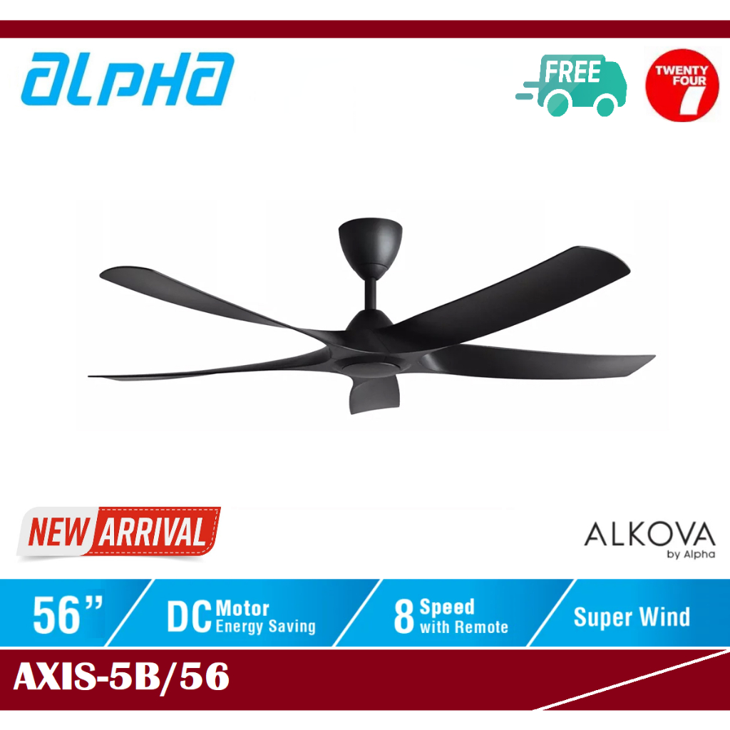 ALPHA Alkova - AXIS 56 Inch DC Motor Ceiling Fan with 5 Blades (8 Speed ...