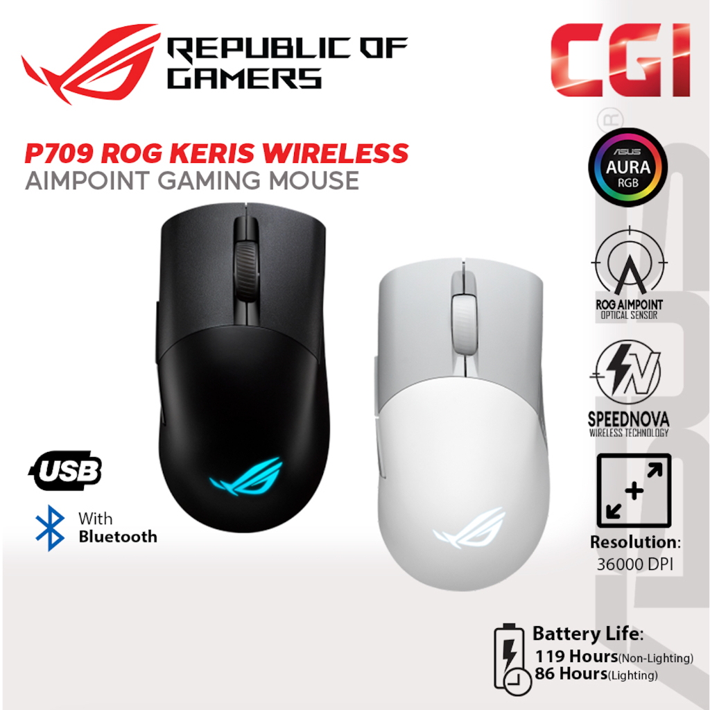 Asus P709 ROG Keris Wireless AimPoint 36,000DPI SpeedNova Tri-mode Lightweight Gaming Mouse ...