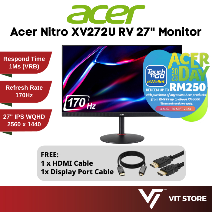 Acer Nitro XV272U RV 27" WQHD LCD Gaming Monitor (144Hz, IPS, 2560 x ...