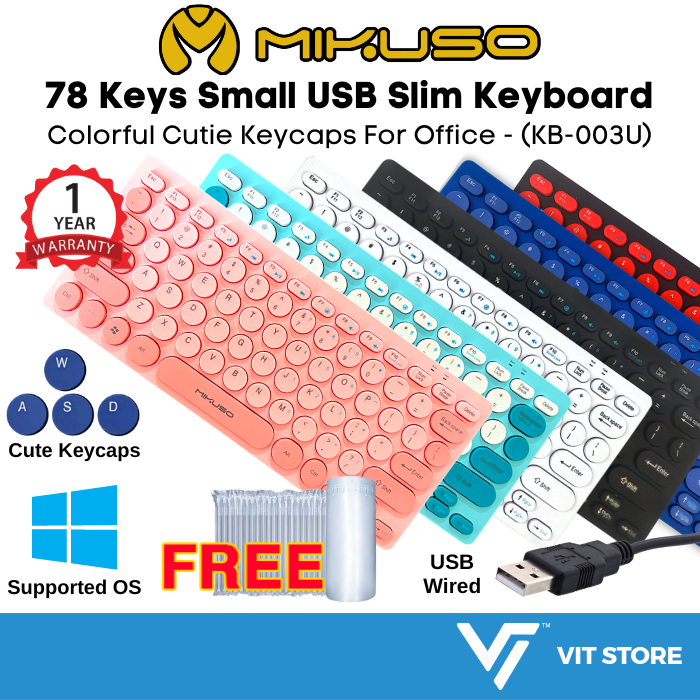 MIKUSO KB-003U Colorful Cute Small USB Keyboard | Wired Slim Compact ...
