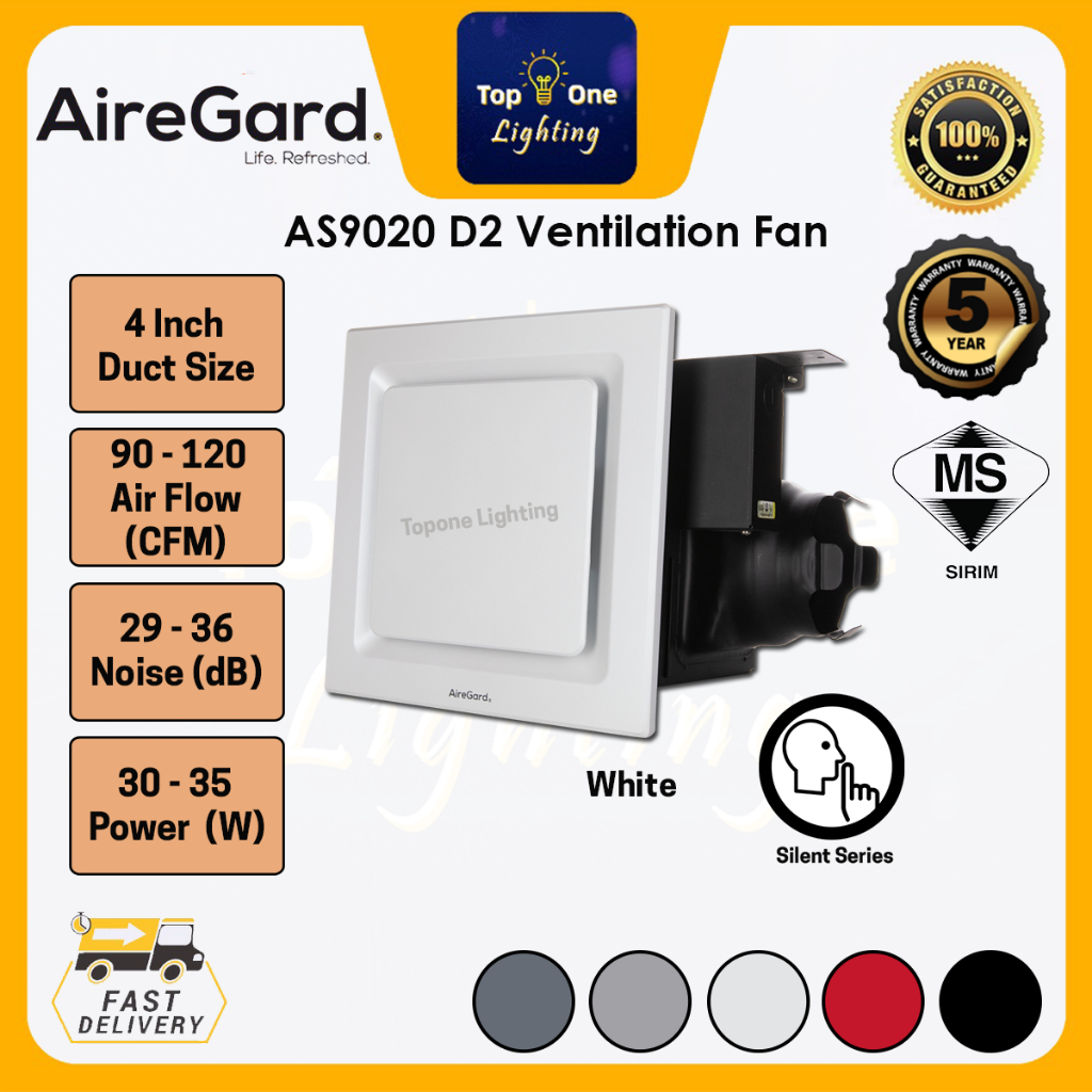 Airegard AS9020 D2 - 4" Exhaust Fan Ventilator [Silent Series] Square ...