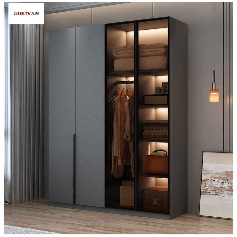 Wardrobe Almari Pakaian Tempered Glass Door Led Lighting With Side ...