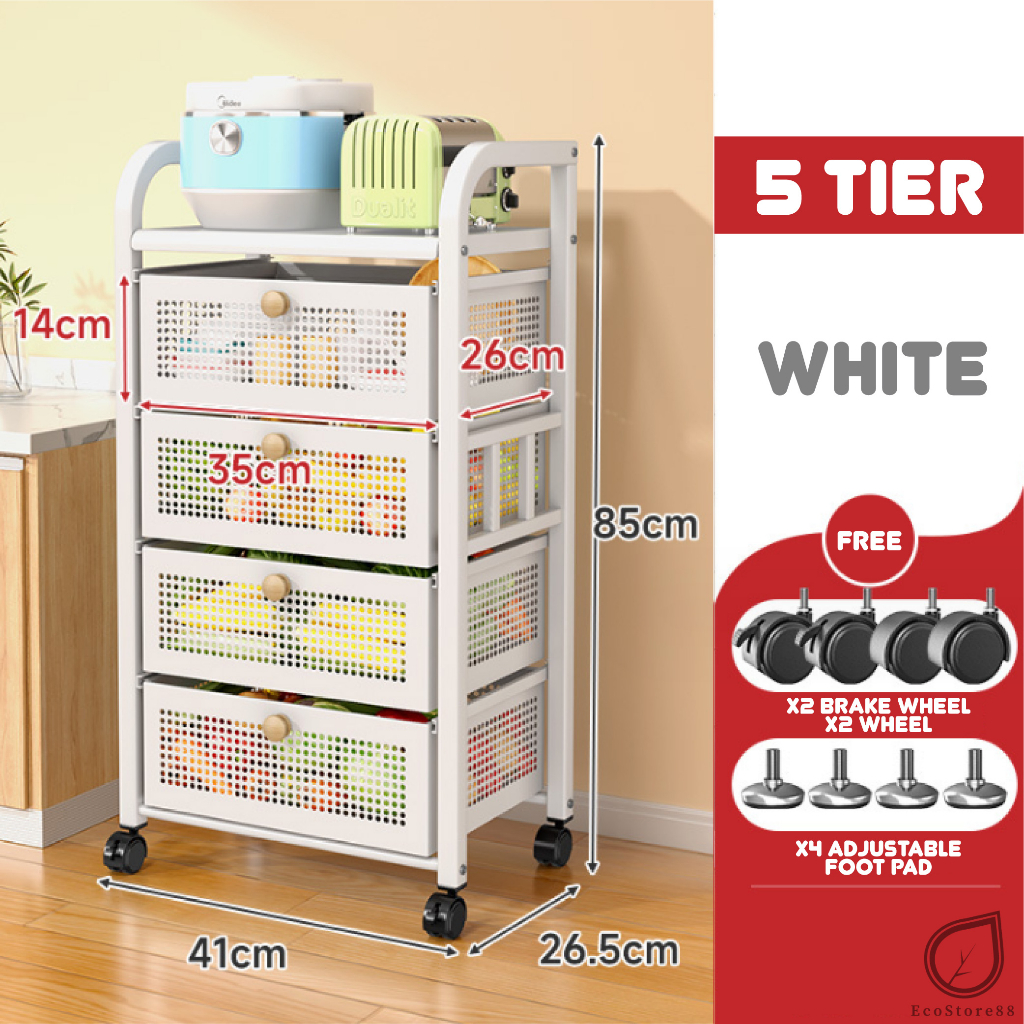 3/4/5/6 Tier Drawer Storage Trolley Multipurpose Rack Trolley With ...