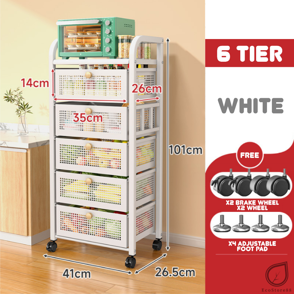 3/4/5/6 Tier Drawer Storage Trolley Multipurpose Rack Trolley With ...