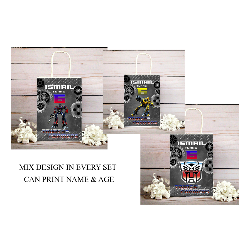 Transformers Theme Goodie Bag with Paper Tags Vitagen Label and ...