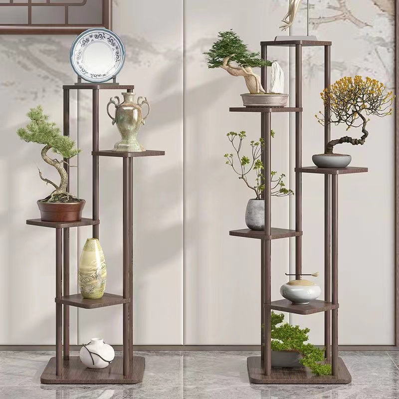 Ready Stock 5/7 Tier Bonsai Flower Pot Display Rack Pine Wood Stand Rak ...