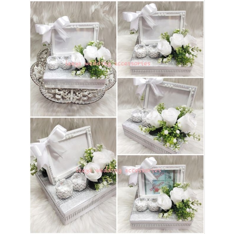 gubahan frame mas kahwin c/w 2 pc bekas cincin(silver white) | Shopee ...