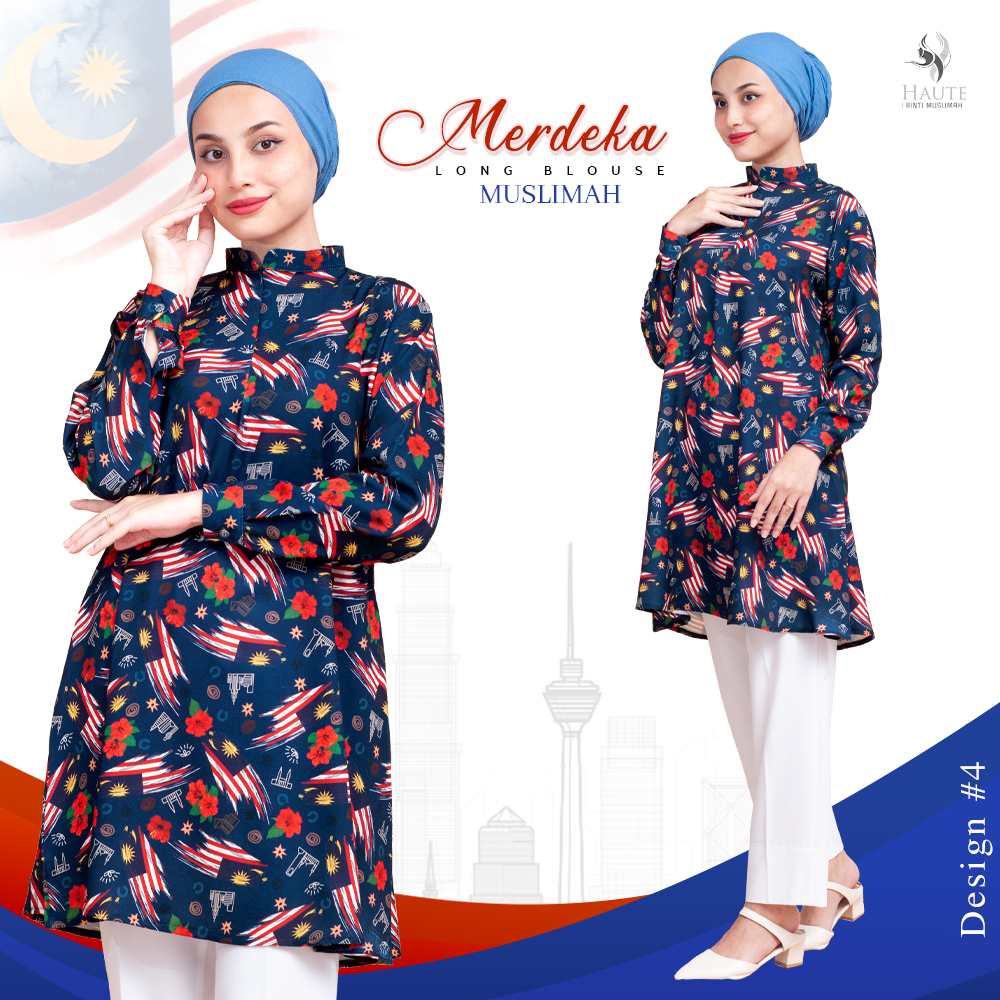 Merdeka 2024 Long Blouse Soft Como Crepe Muslimah with Merdeka Print by ...