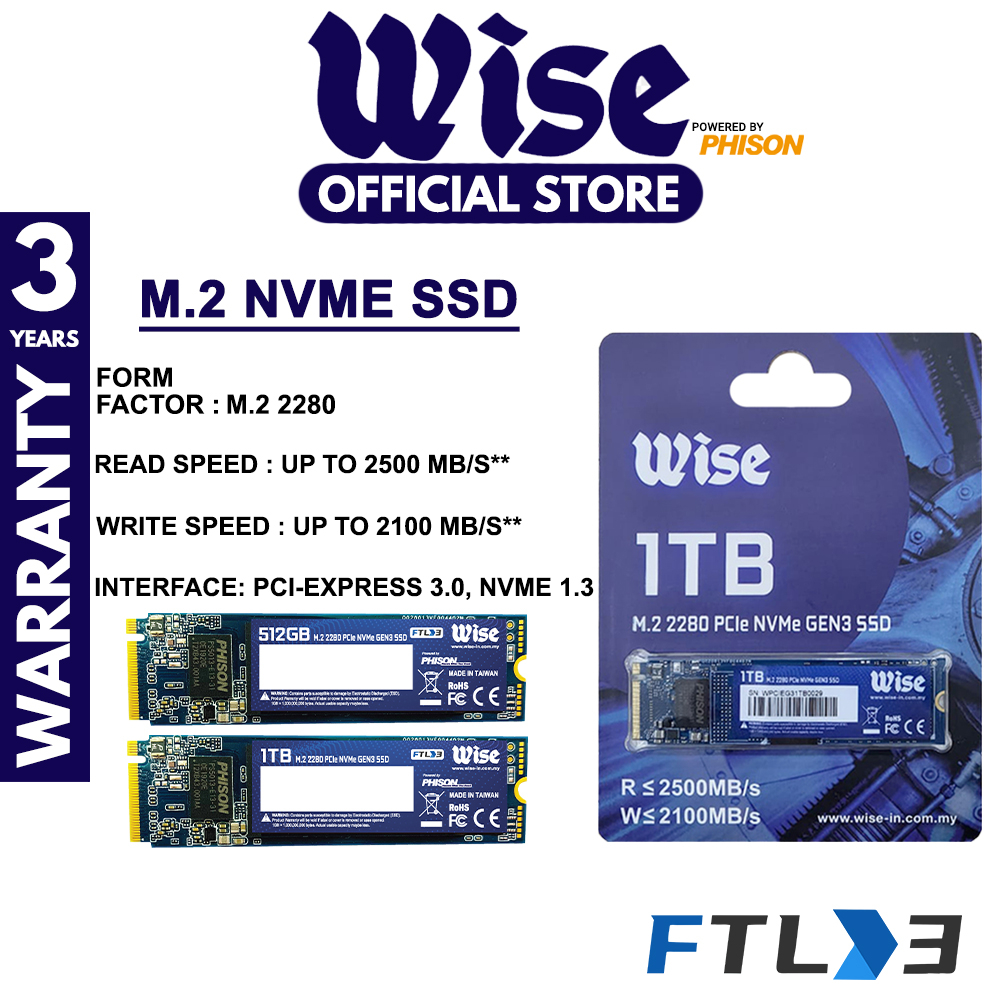 WISE NVMe PCIe Gen3 M.2 2280 SSD Solid State Drives FTL3 (512GB/1TB) | Shopee Malaysia