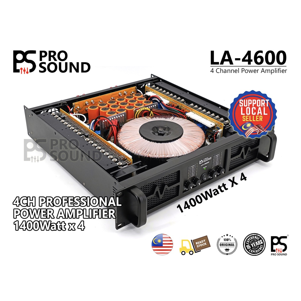 PS Pro Sound Stage Audio LA-4600 Professional 4 channel Power Amplifier (1400Wx4) 8ohm Power Amp ...