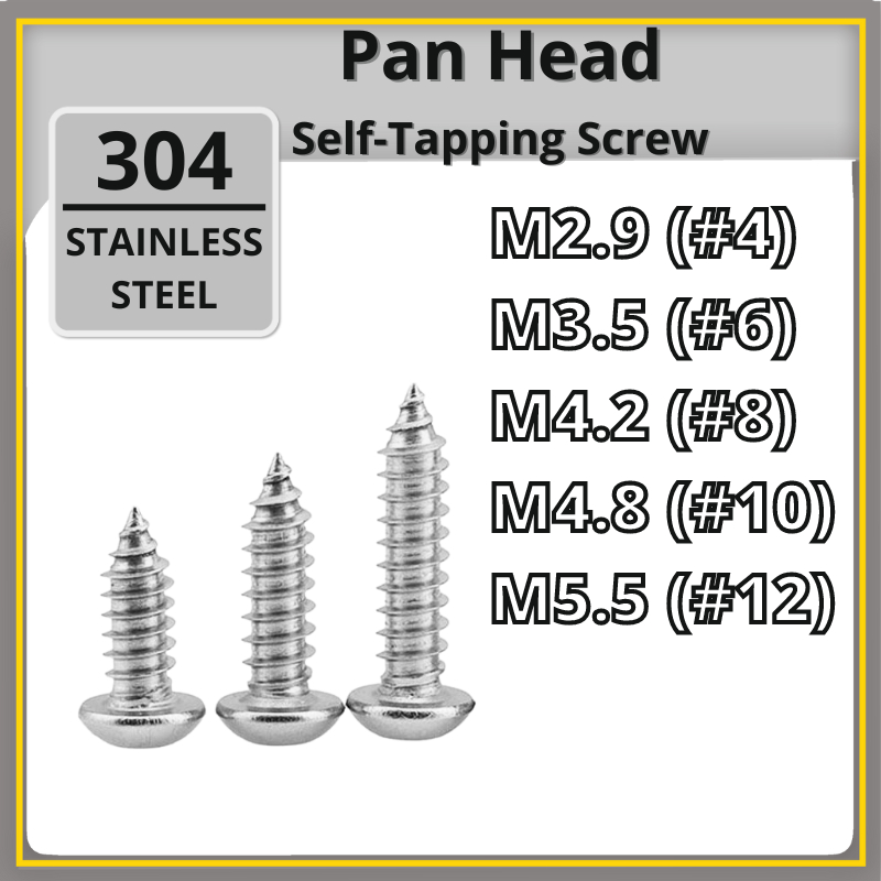 Phillips Pan Head Self Tapping Screw | SUS 304 Stainless Steel Grade A2-70 | M2.9 M3.5 M4.2 M4.8 ...