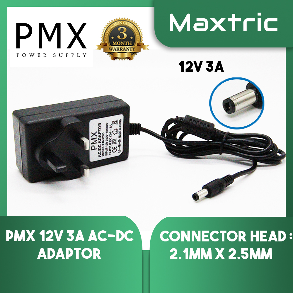 Pmx 12v 3a Power Adapter 3pin Uk Plug Ac Dc Power Adaptor Em1203 6170