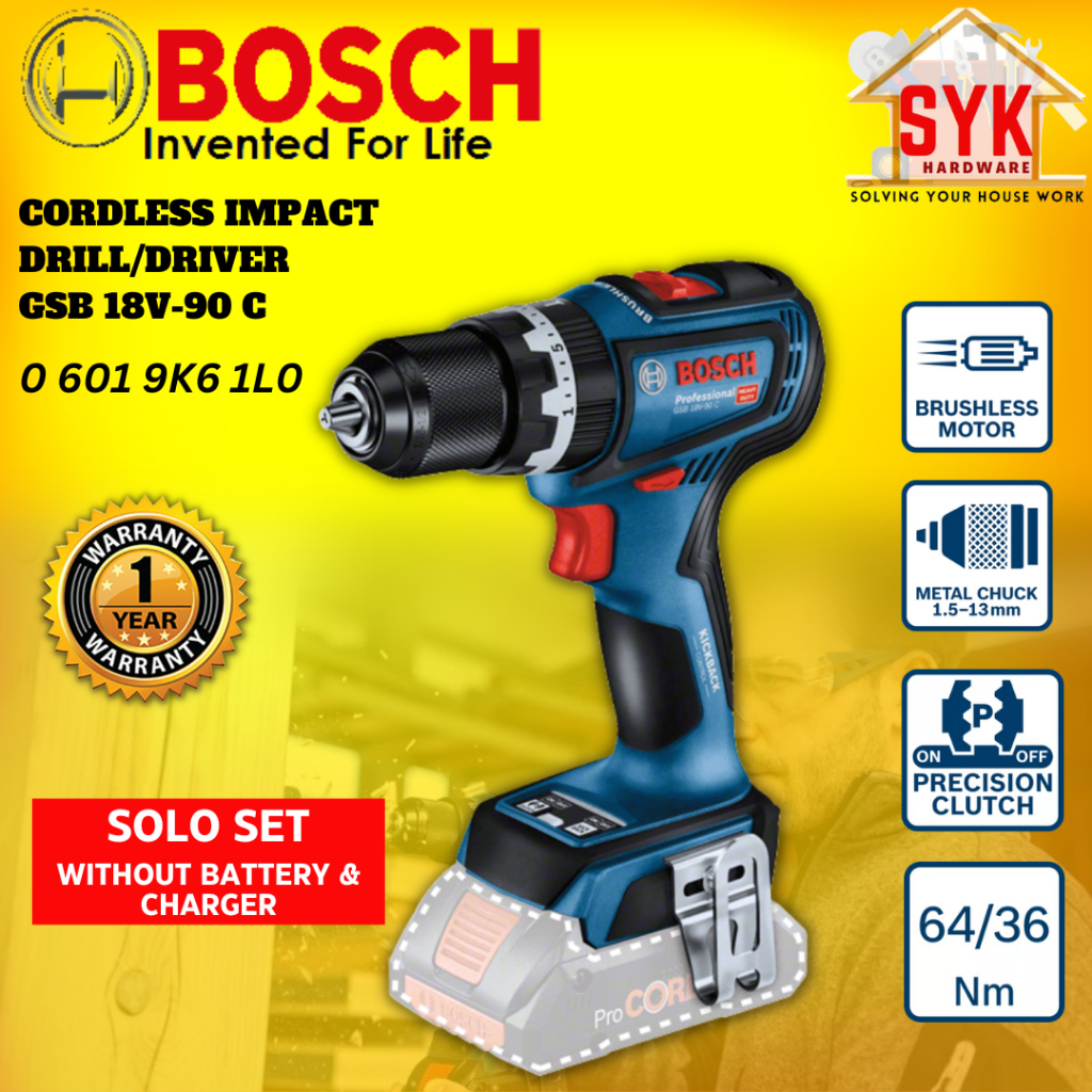 SYK Bosch GSB18V-90C GSB 18V-90C Cordless Impact Drill Driver Solo ...