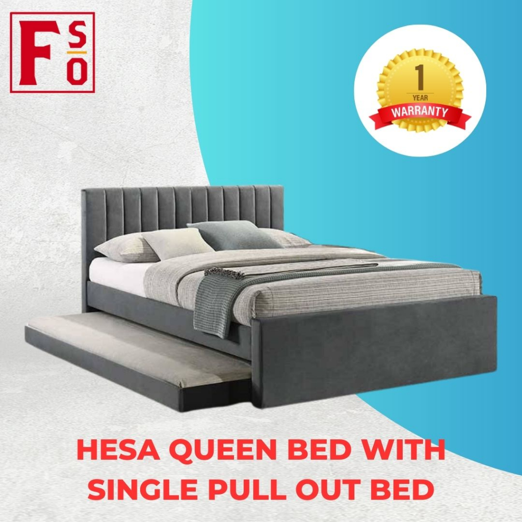 Hesa Queen Size Bed with Single Size Pull Out Bed Single Bedframe ...
