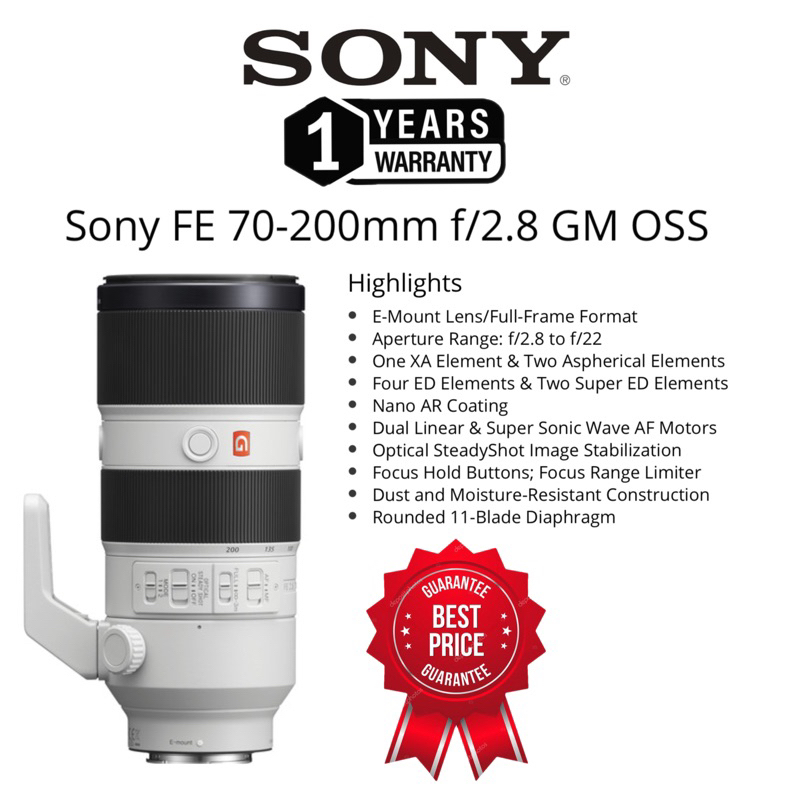 SONY FE 70-200MM F/2.8 GM OSS E MOUNT LENS FULL FRAME FORMAT TELEPHOTO ZOOM LENS SONY 70-200MM F ...
