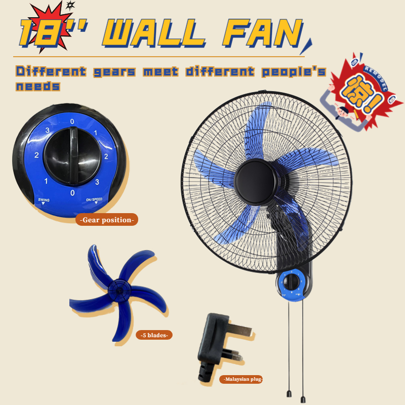【Spot sale·hot】18‘’Wall fan 5 blades/3 speed wind【现货·热销】挂壁风扇 kipas ...