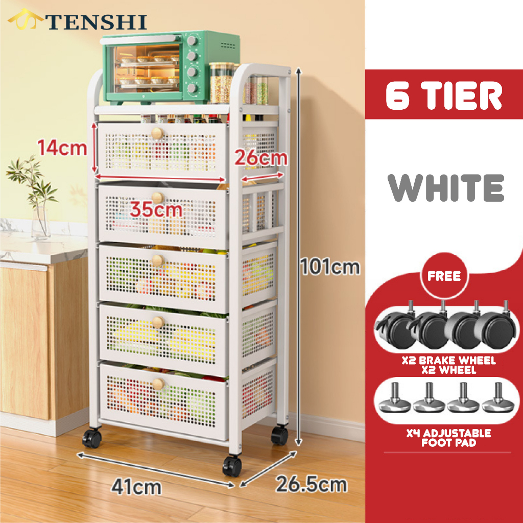 3/4/5/6 Tier Drawer Storage Trolley Multipurpose Rack Trolley With ...