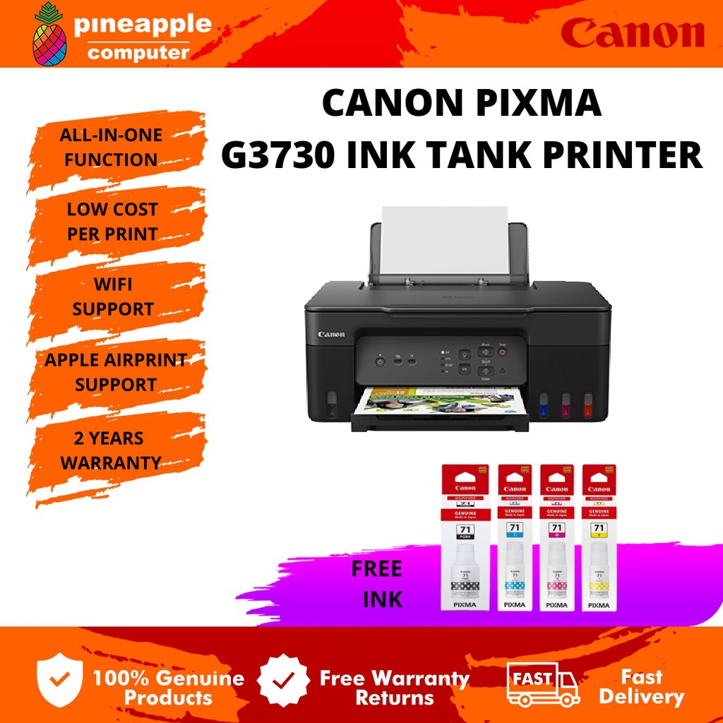Canon Pixma G3730 Wireless All-In-One Ink Tank Printer WiFi Print Scan ...