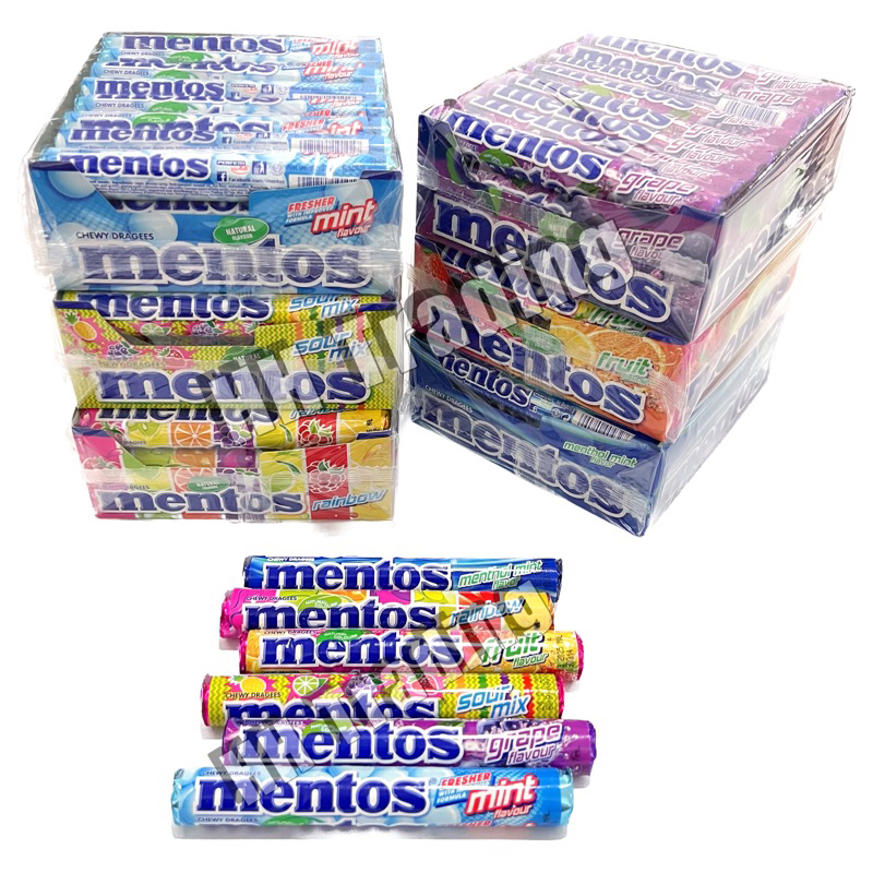 37.8g x 24’s MENTOS CHEWY DRAGEES ROLL CANDY (MINT / GRAPE / SOUR MIX ...