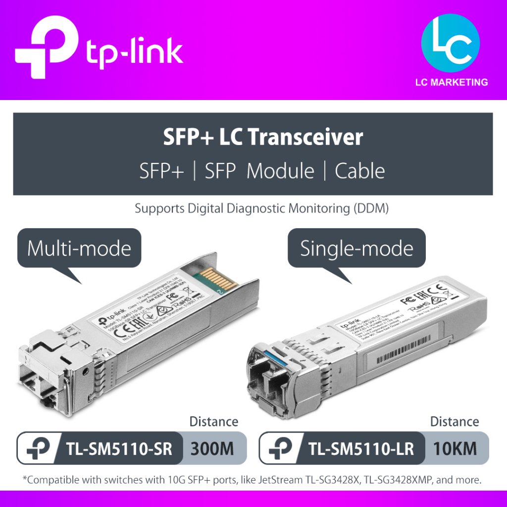 TP-Link TL-SM5110-SR / TL-SM5110-LR SFP+/SFP 10GBase-SR / LR SFP+ LC ...