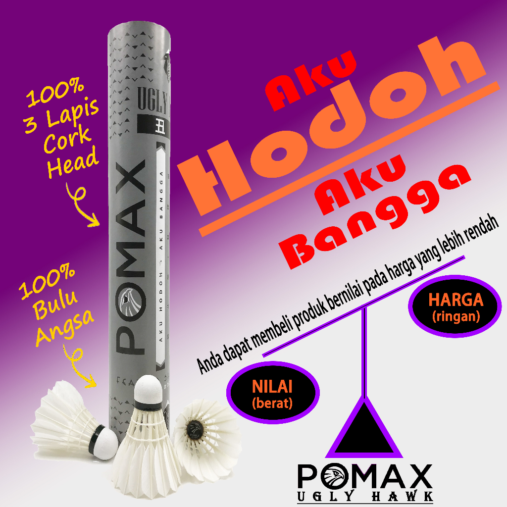 Bulu Tangkis Badminton Feather Shuttlecock Pomax Ugly Hawk (Shuttle ...