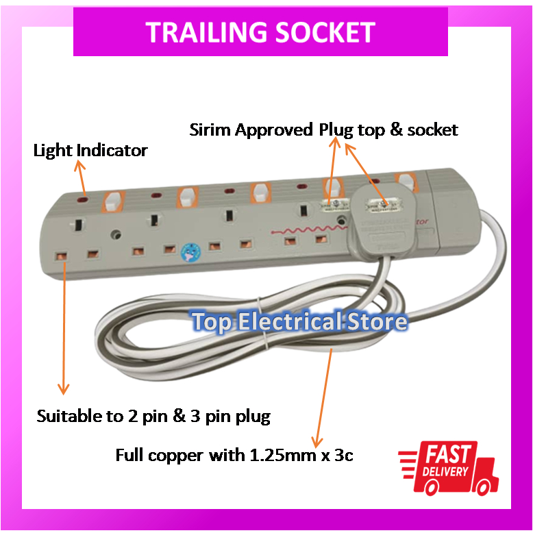 SIRIM EXTENSION PLUG WAYAR TRAILING SOCKET WITH SURGE PROTECTOR OUTLET SOCKET | Shopee Malaysia