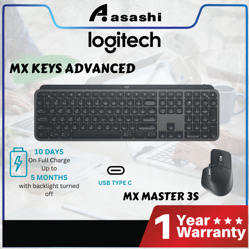 LOGITECH MX KEYS ADVANCED WIRELESS KEYBOARD 920-009418 mx key + MASTER ...
