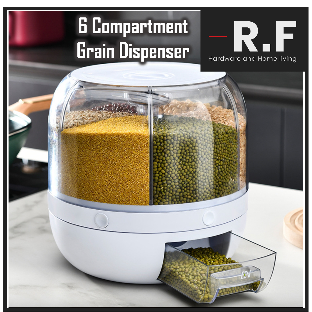 6 Compartment Rice Storage Box 6 Grid Rotating Rice Dispenser Storage ...