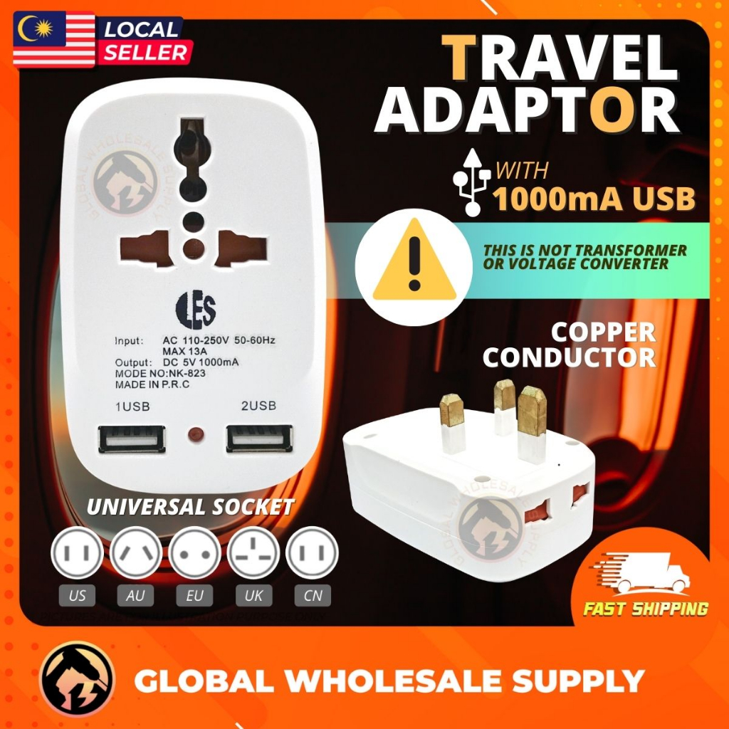 [READY STOCK] NK-823 Dual USB Multi Universal Socket Extension ...