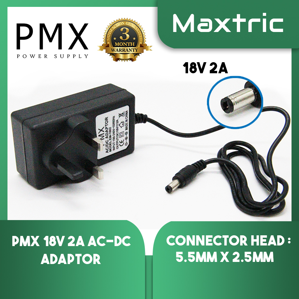 PMX 18V 2A POWER ADAPTER / 3PIN UK PLUG AC DC POWER ADAPTOR = EM1802 ...