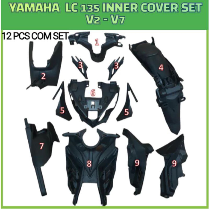 INNER LC 135 V2 V3 V4 V5 V6 V7 OEM SET HITAM MATTE FULL ITEM (10 ITEM) YAMAHA EQUIPMENT ...