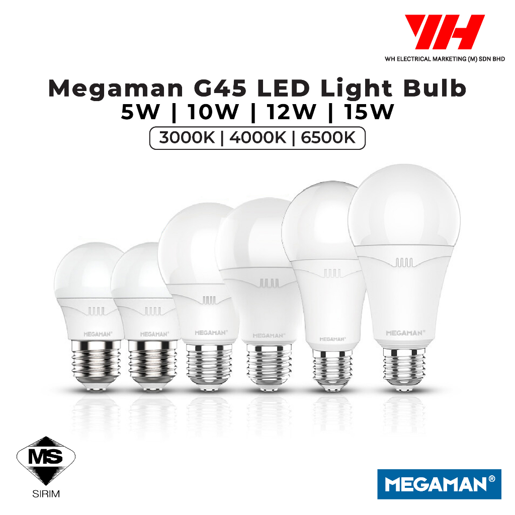 Megaman LED Bulb Light G45 5W/10W/12W/15W E27 3000K/4000K/6500K Eye Care Classic Energy Saving ...