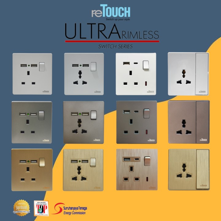 reTOUCH Ultra Rimless (Flat Pin Switch Dual USB, Universal Switch Dual ...