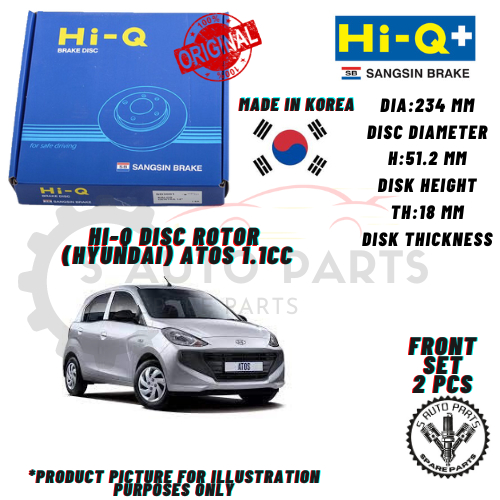 HYUNDAI ATOS 1.1CC FRONT 100% SANGSIN HI-Q (KOREA BRAND) (KOREA BRAND) BRAKE DISC ROTOR | Shopee ...