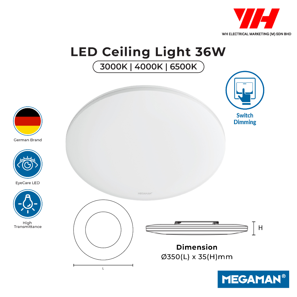 MEGAMAN MXL1075 LED Round Surface Ceiling Light 24W/36W 12"/14" (White ...