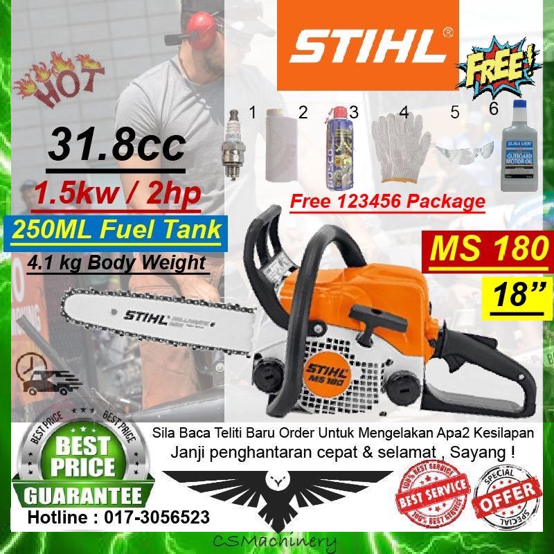 100% ORIGINAL STIHL Chainsaw MS180 (12” /16” /18” Guide Bar) German chainsaw | Shopee Malaysia