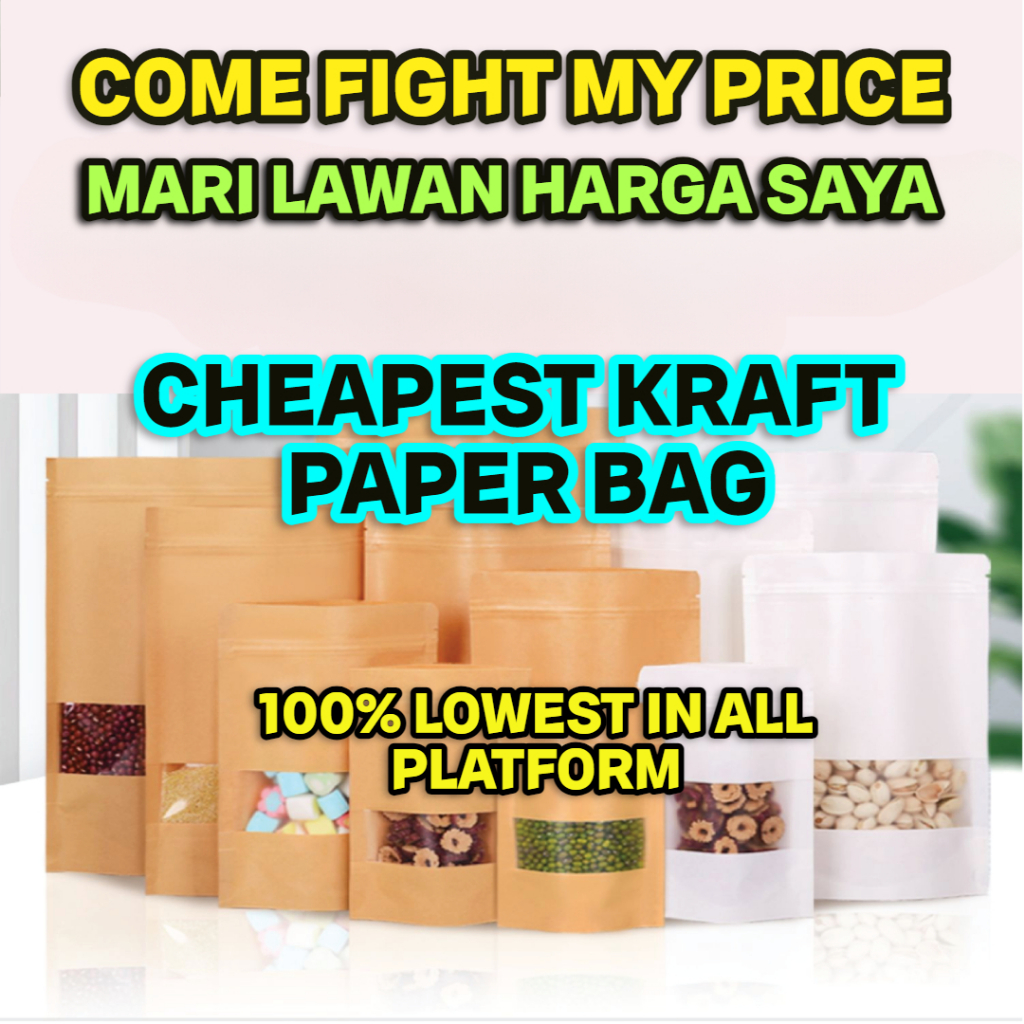 🔥CHEAPEST🔥50pcs Kraft Zip Window Goodies Bag Paper Packing Beg Plastik ...