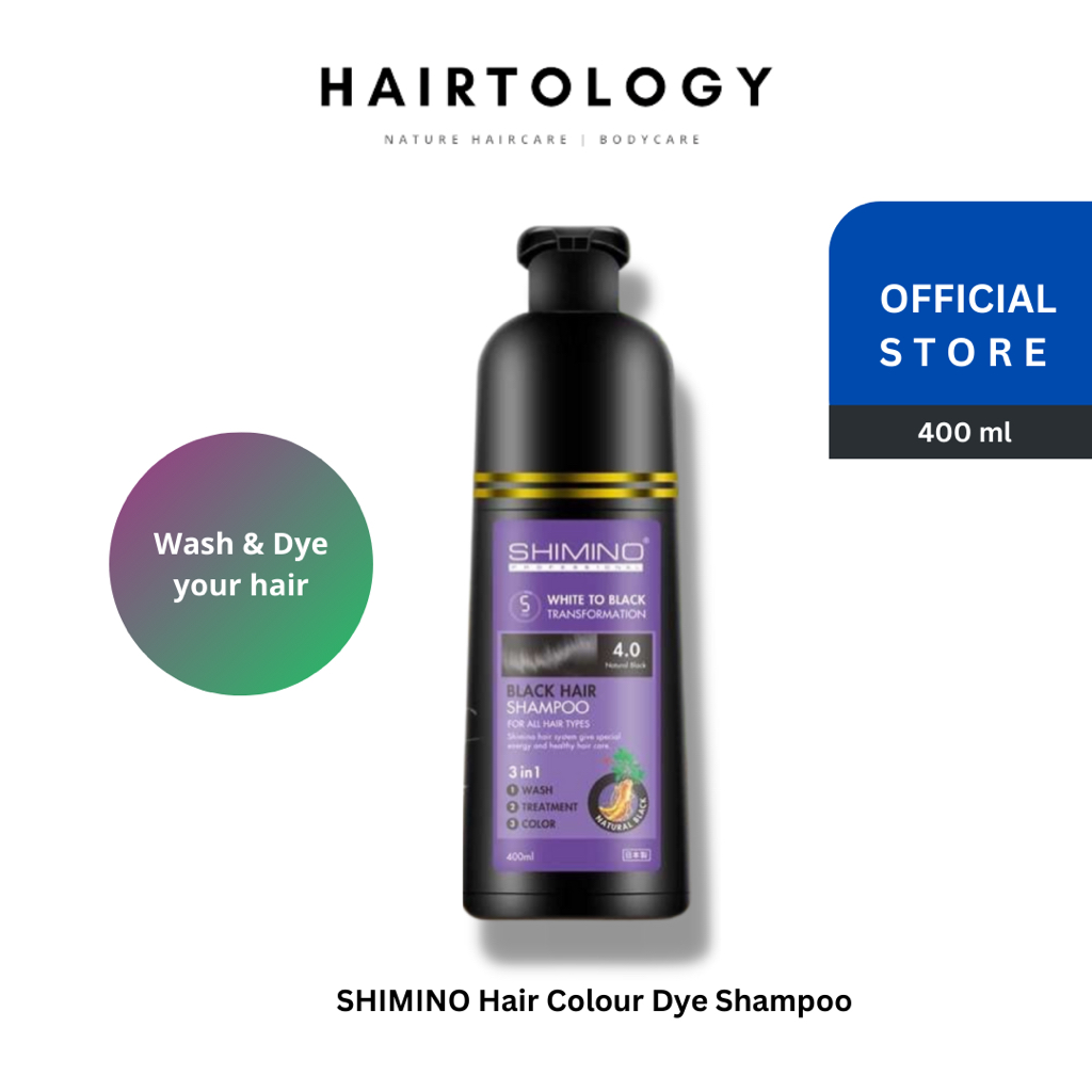 SHIMINO Hair Colour Dye Hair Shampoo 400ML Black Dark Brown 植物染发乌黑洗发露 ...