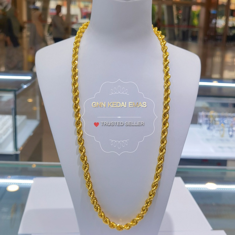 EMAS 375 RANTAI LEHER PINTAL BESAR 8mm 37Gram KOSONG 9K GOLD NECKLACE ...