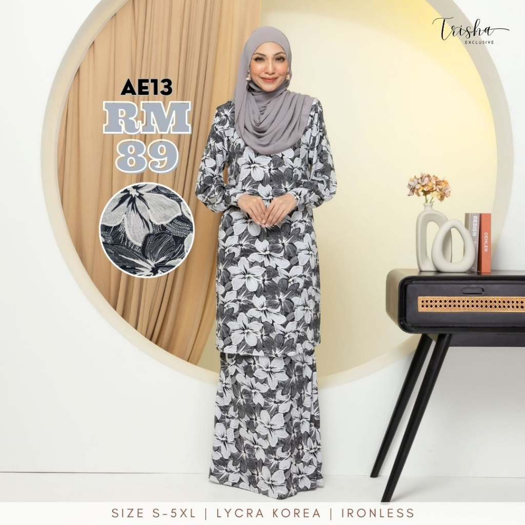 3D AE0113 Baju Kurung Moden TRISHA Lycra Korea Selesa Cantik Anggun ...