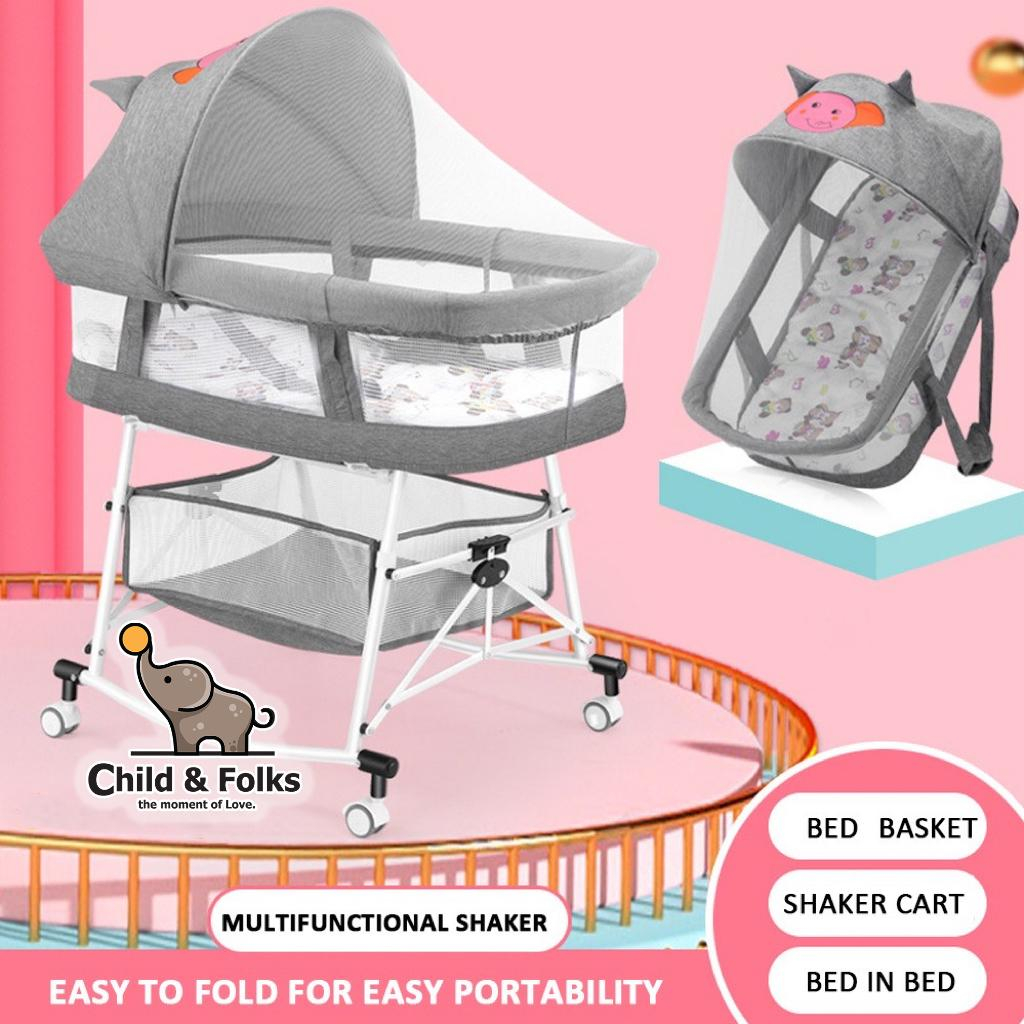 Baby Multifunctional Shaker Cradle Sleeping Basket Crib with Rollers ...