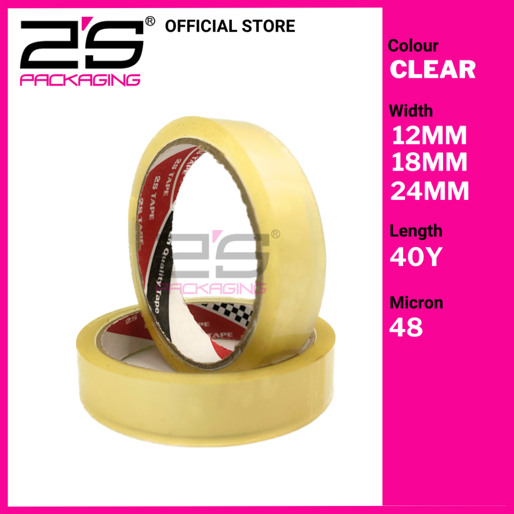 2S Packaging Clear Opp Adhesive Packaging Tape (12mm/18mm/24mm x 40Y ...