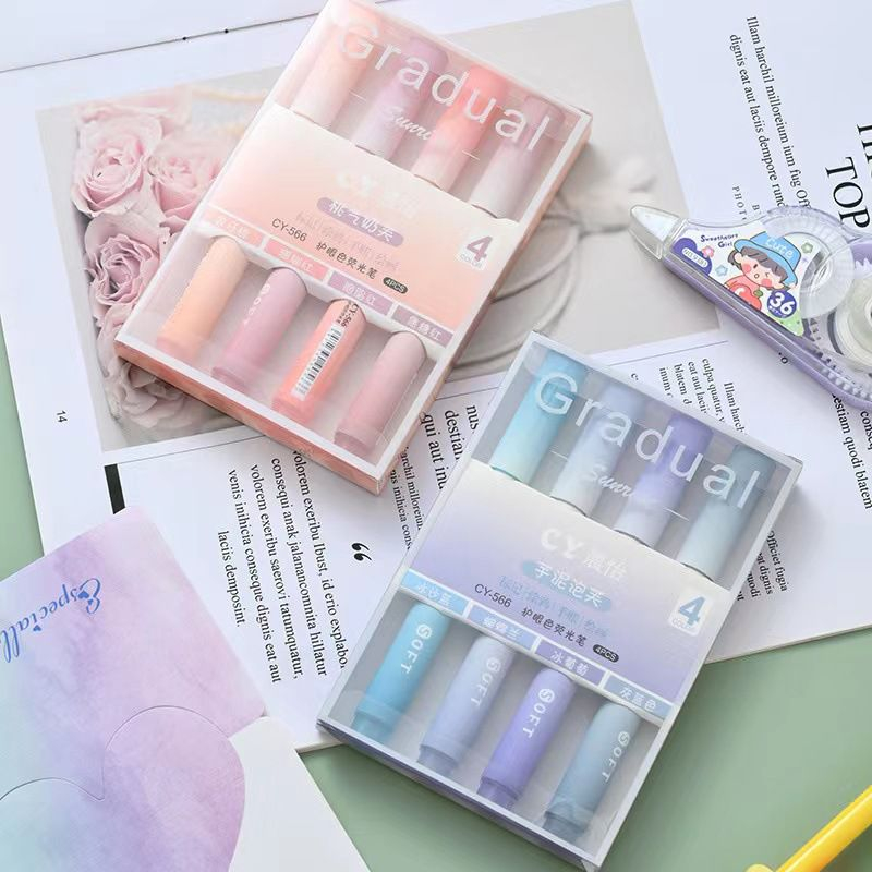 [TNY] Gradual Sunrise Design 4 Colors Highlighter Pen Eye Protection ...