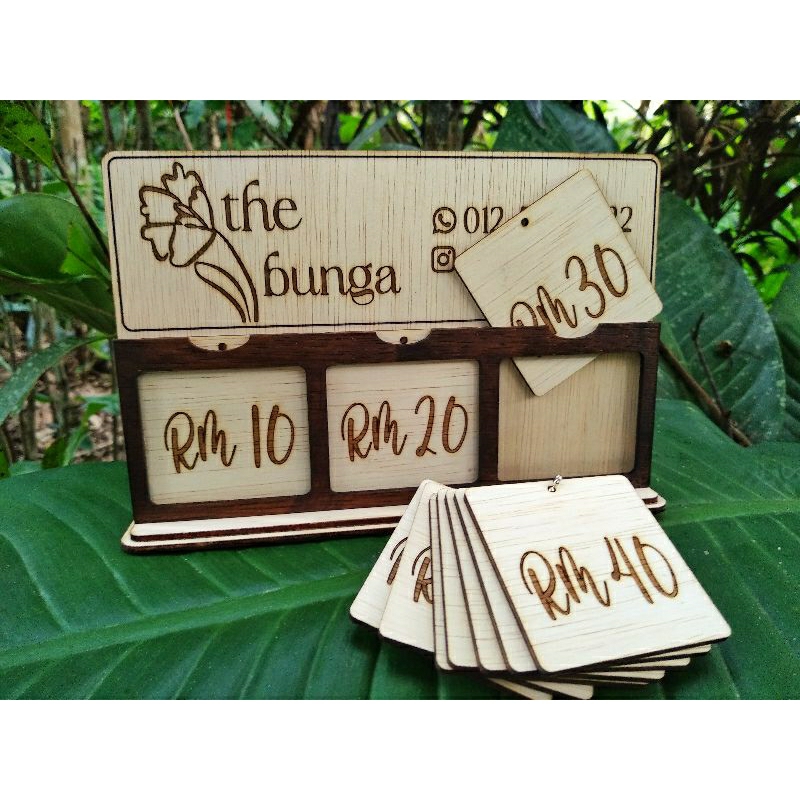 Custom Signboard Stand Wooden Plate Table Papan Tanda harga Hadiah ...