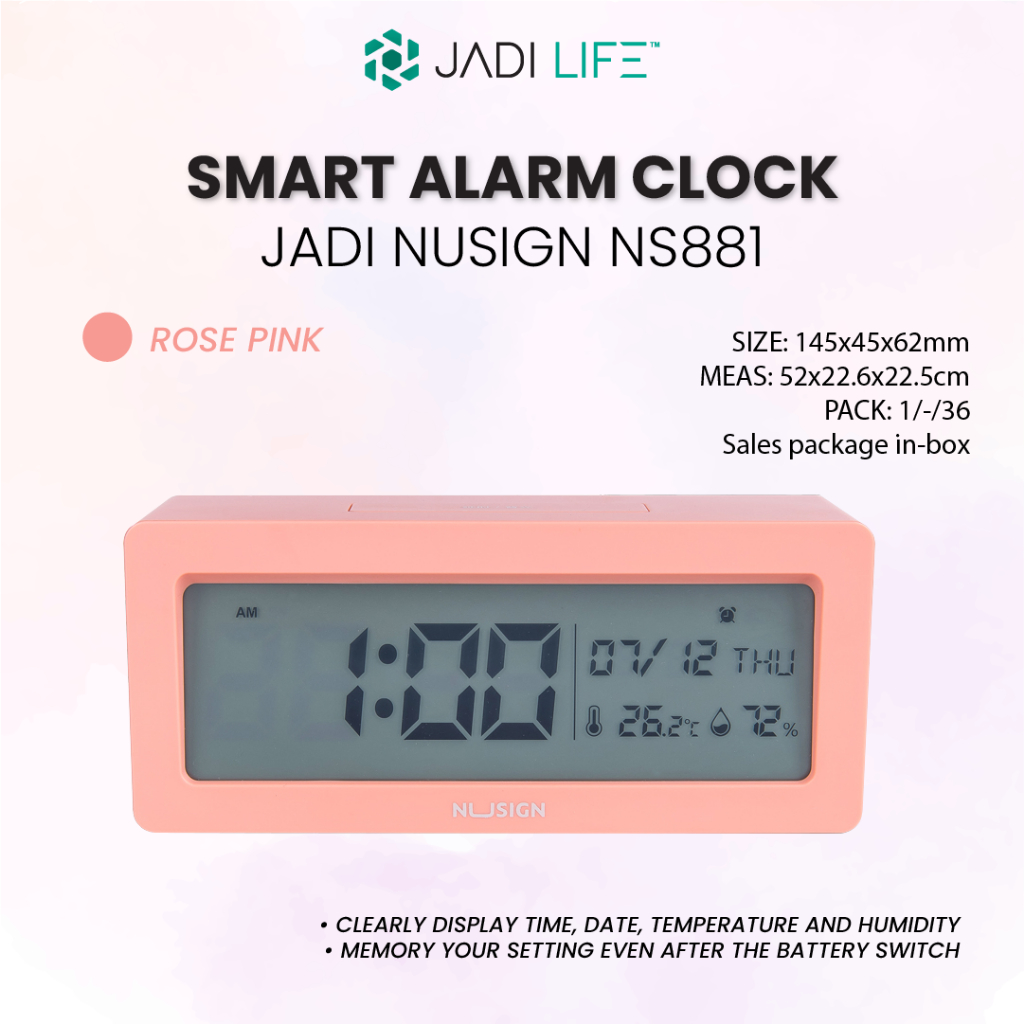 Jadi Nusign Smart Alarm Clock in Rose Pink | Shopee Malaysia