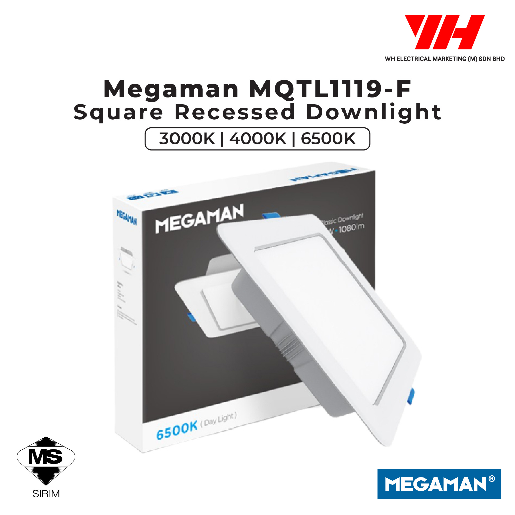 MEGAMAN MQTL1119-F LED Downlight Panel SIRIM 12W15W 24W Square 4 INCH ...